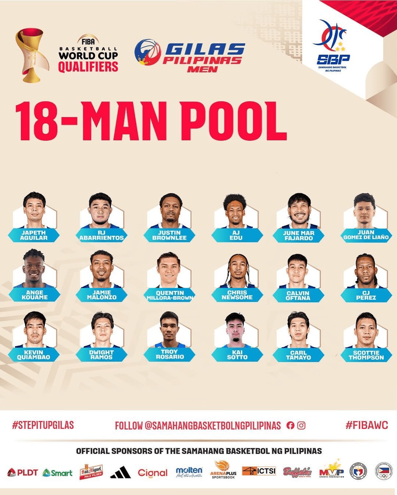 18-man pool ng Gilas Pilipinas para sa 2027 FIBA World Cup Asian Qualifiers, inilabas na